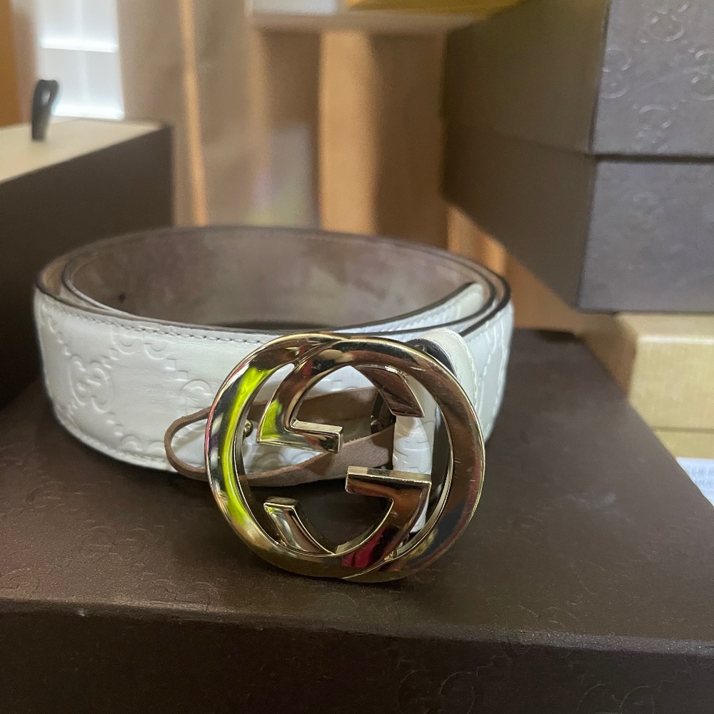 Authentic - Gucci Belt In Off-White Guccissima Leather - Gem